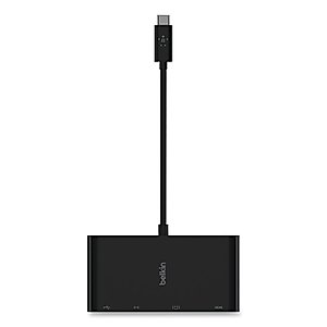 Belkin USB-C Multimedia Adapter, HDMI/Ethernet/USB-A/USB-C/VGA, 4.33", Black