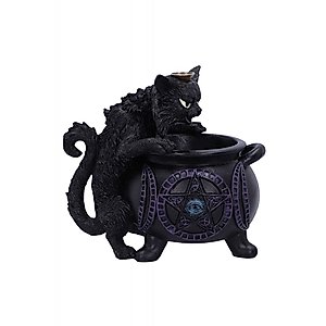 Nemesis Now Spite's Cauldron Backflow Incense Burner Black Cat Familiar 16.3cm