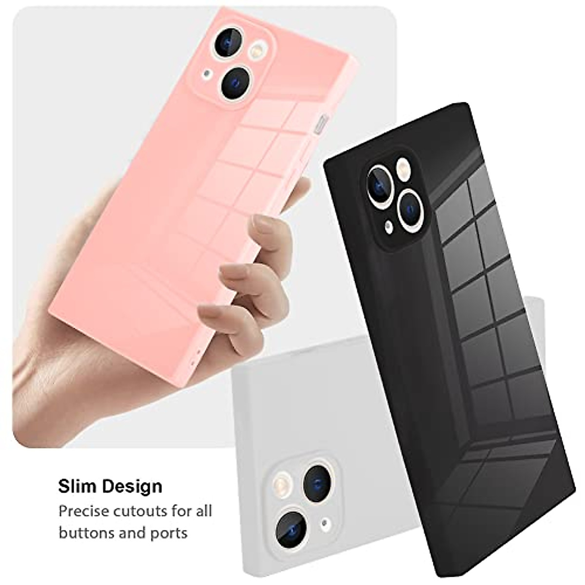 LSL Compatible iPhone 13 Case Square White Soft TPU Bumper Anti-Drop Anti-Scratch Shock Absorption Protective Wireless Slim Cover Compatible with iPhone 13 6.1 Inch for Women Girls Men