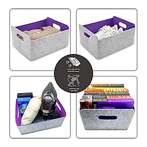 Welaxy Storage Baskets Felt Foldable Storage Cube bin Shelf Bins Organizer Felt Box for Kids Toys Magazine Books Clothes for Office Bedroom Closet Babies Nursery (Purple x 3)