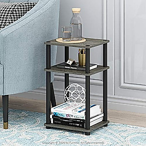 Furinno Just 3-Tier Turn-N-Tube End Table / Side Table / Night Stand / Bedside Table with Plastic Poles, 2-Pack, French Oak Grey/Black