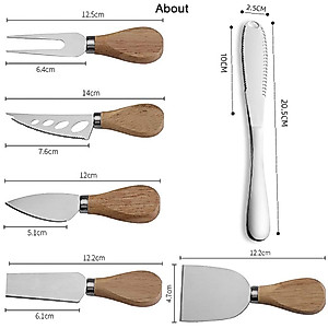 Balaweis 6 Pcs Set Travel Cheese Knives Sharp Stainless Steel with Bamboo Wood Handle Cheese Knife, Shaver, Fork and Spreader