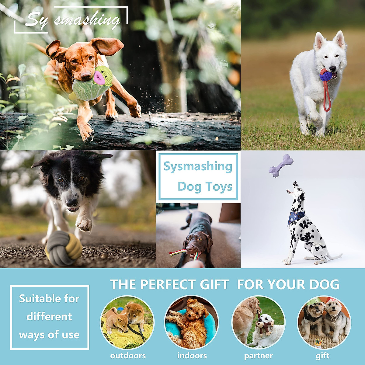 Sysmashing Dog Toys for Aggressive Chewers,8pcs Interaction Toys,tug of war Toys,Hide Food Toys,Indestructible Dog Leash Toys for Small and Medium-Sized Dogs,Safe Materials for Teeth Cleaning