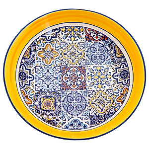 Alcoa Arte Portuguese Pottery Alcobaca Ceramic Decorative Salad Serving Bowl (Yellow) 023 10*10*2.5Inch (L x W x H)