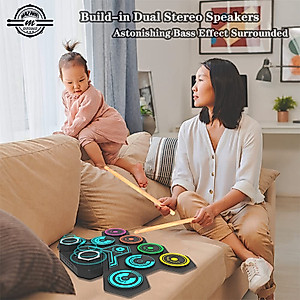 MAZAHEI Electronic Drum Set, Portable Tabletop Electric Drum Kit with Build-in Stereo Speaker, 9 Silicon Drum Pads Drum Pedal Drum Sticks, Ideal Kids Drum Toy Gift for Birthday Halloween Christmas