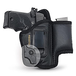 IWB Pistol Holster with Mag Pouch. Eco Leather Holsters for Glock 42/43 / 43X, SIG P365 / P938 W/Compact Laser w/Mag (Right). Universal Pistol Holster by Houston