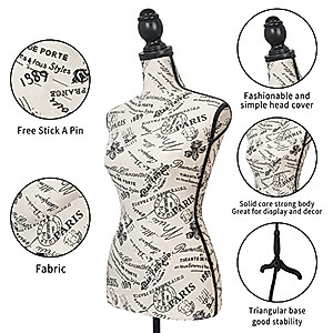 Sewing Mannequin Torso Dress Form, Female Manikin Body with Tripod Base Stand, Adjustable Clothing Foam Form 58-67 inch Height, for Dressmakers Dress Jewelry Display, Crowns