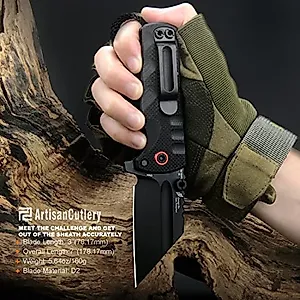 ARTISANCUTLERY Tactical Knife Proponent Subsize (1820PS) D2 Steel Black PVD Blade Black G10 Handle Pocket Knife Folding Knife EDC Knife