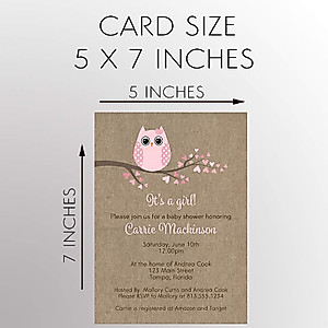 Owl Baby Shower Invitations Baby Girl Pink Burlap Kraft Country Shabby Chic Barn Hoot Custom Printed Invites (12 Count)