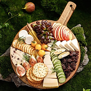 Luomal Wood Cutting Board with Handle, 16x8.2inch Acacia Wooden Serving Board for Kitchen, Cheese Charcuterie Board for Meat, Bread, Vegetables & Fruits (Gift Box Included)