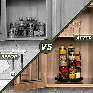 Turntable Vanity Tray 9 Inch for Perfume Candle, Bamboo Kitchen Sink Countertop Organizer for Keep Glass, Sponge and Soap Bathroom Countertop Organizer Black