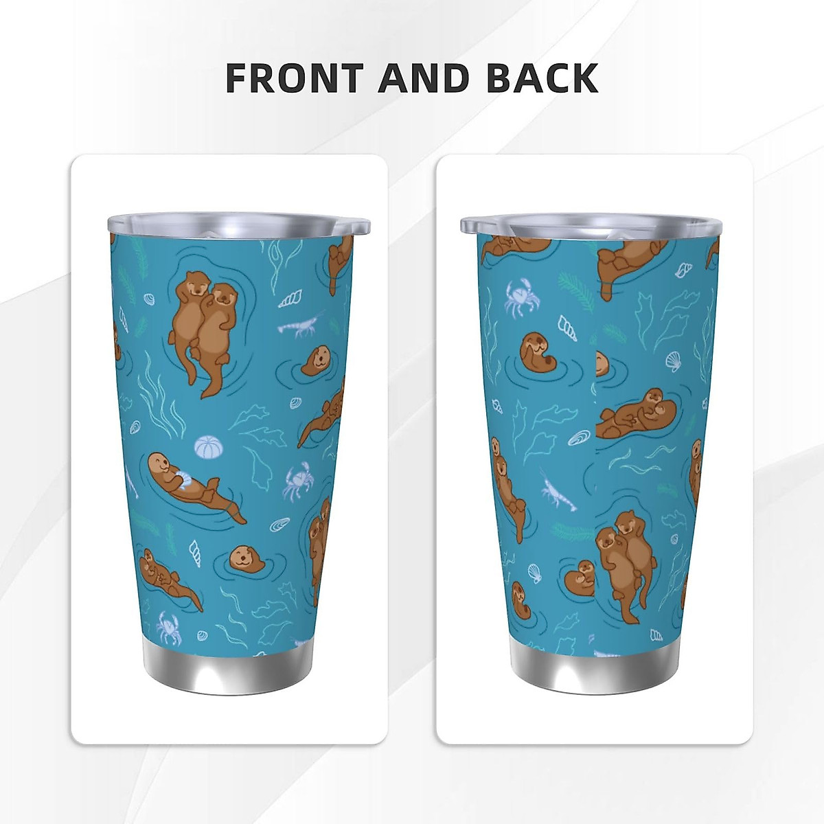 Xinvast Sea Otter Tumbler Vacuum Insulated Water Bottle Stainless Steel Insulated Coffee Travel Mug For Women Friends 20oz