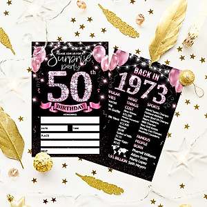 90th Birthday Party Invitation Card - Rose Gold Invites with Back In 1933 Poster Printing On The Back Double-Sided Fill-in Invites - 20 Cards with Envelopes for Party Favors - sr-09