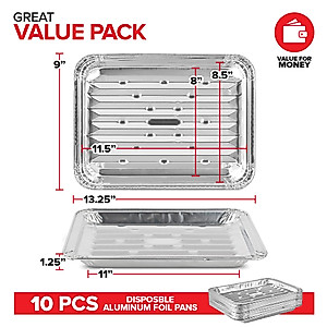 Stock Your Home Disposable Aluminum Foil Broiler Pan (10 Pack) for Oven - Durable Broiling Drip Trays with Ribbed Bottom Surface for BBQ Grill-Like Texture - 13x9 Inch Pans