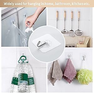 Lcsmaokin Adhesive Wall Heavy Duty Hooks for Hanging 33lb(Max), Transparent Reusable Waterproof Sticky Seamless Hooks for Hanging Keys, Coats, Hats, Bags(30 Pack)