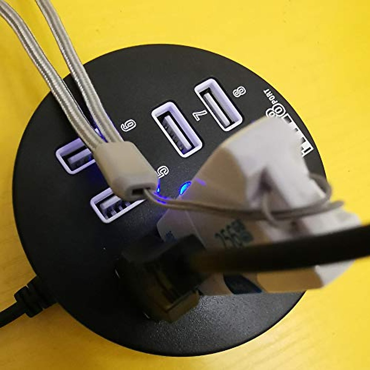 KDL TECH USB Hub 8 Ports Box Data Transmission Round Hub Multi-USB Splitter & Charge for Devices Faster for Mobile Phone, USB Flash Disk, PC, Tablet (Black)