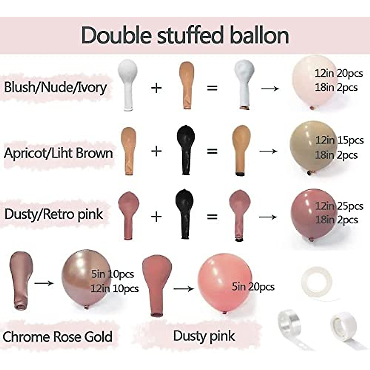 Nude Dusty Pink Balloon Garland Double Stuffed Blush Brown Rose Gold Metallic Balloons Latex Neutral Balloon Arch Kit For Baby Shower Boho Bridal Wedding Engagement Birthday Party Decorations