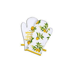 AMOUR INFINI Pot Holders, Oven Mitt and Kitchen Towel Heat Resistant 5-Piece Cotton Kitchen Set Perfect for Cooking, Baking, and Grilling Easter Gift Set (Citrus Splash)