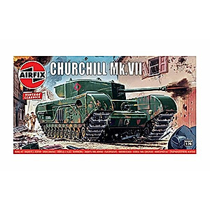 Airfix Quickbuild A01304V Air fix Vintage Classics Churchill MK VII Tank 1, 76 Military Ground Vehicle Plastic Model Kit, Gray, Multicolor