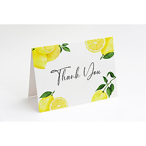 The Invite Lady Lemon Thank You Cards Lemonade Baby Shower Bridal Wedding Birthday Party Greeting Letter Writing Stationary Stationery Yellow Green Gender Neutral Fruit Citrus Tropical (24 count)