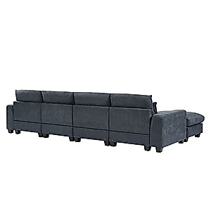 130" L-Shaped Convertible Modular Sectional Sofa with Reversible Chaise, Feather Filled, 5-Seat, 4 Pillows