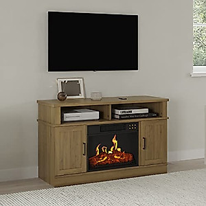 TV Stand with Electric Fireplace - Media Console with Storage Cabinet, Remote Control, Adjustable Heat, and LED Flames by Northwest (Brown)