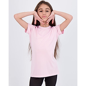 Real Essentials 4 Pack: Girls Short Sleeve Shirts Tees Active Quick Dry Fit Crew Neck T-Shirt Active Athletic Tops Soccer Sports Yoga Young Teen Chica's Kids Zebra Summer Clothes - Set 8, LG (14)