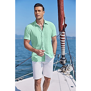 COOFANDY Mens Button Down Beach Shirt Short Sleeve Casual Vacation Shirts Summer Tropical Shirts Tops Mint Green