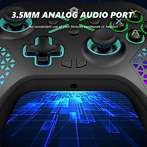 Dinosoo RGB Wireless Controller for Xbox Series X/S/Xbox One/Xbox One S/One X, Android PC, Built-in Battery Dual Vibration Turbo Function 3.5mm Headphone Jack Macro Function, 2.4GHz Adapter 1025 SYH