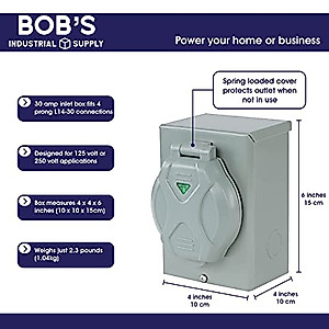 BISupply Generator Inlet Box 30 Amp - 4 Prong Power Inlet Box,  L14-30P 125V/250V Connection Box with Light Indicator