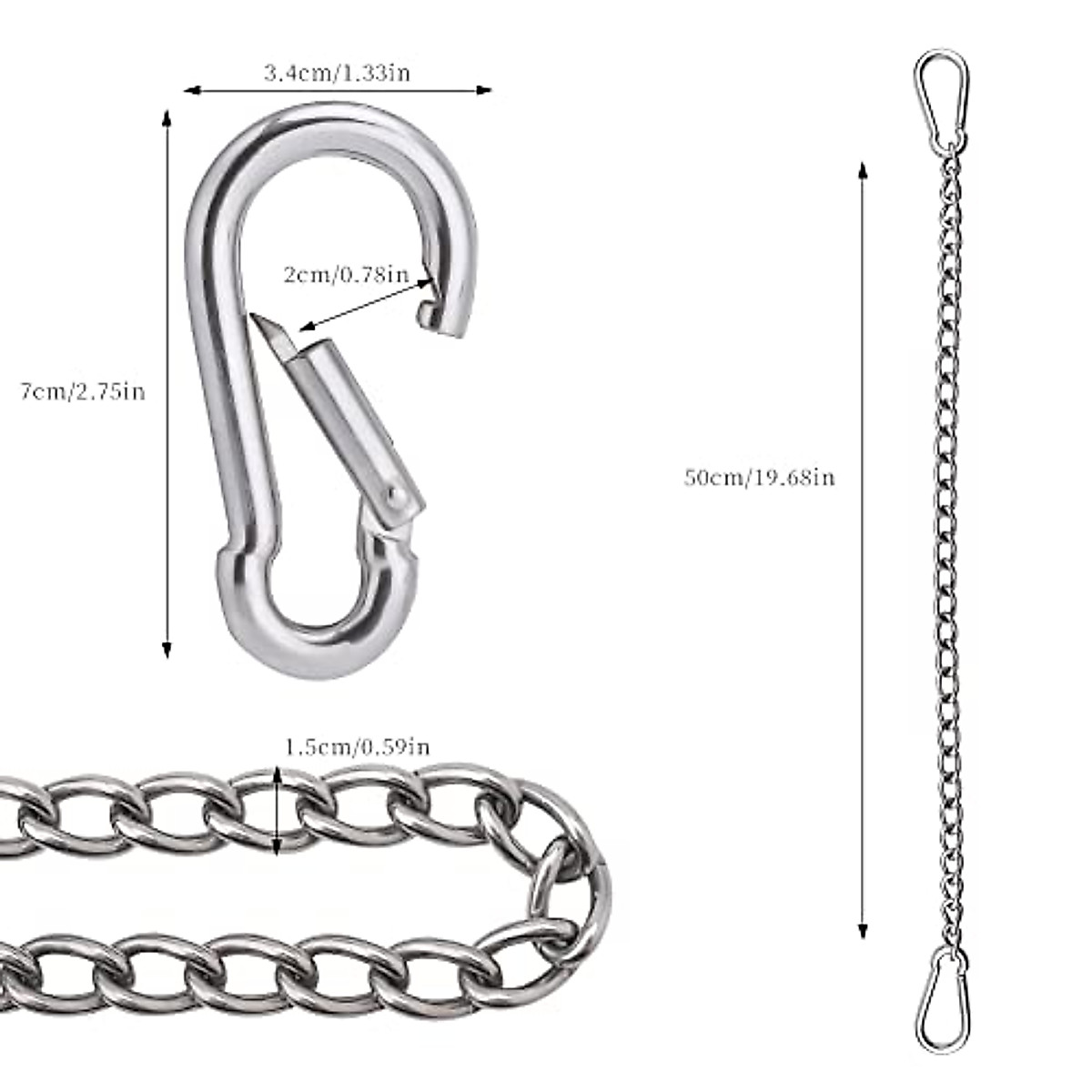 Hanging Chair Chain with Carabiners - 2 Pack Stainless Steel Hanging Kits Heavy Duty for Hammock Swing Punching Bags Sandbag Indoor Outdoor 440LB Capacity