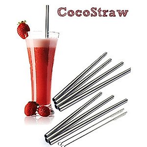 CocoStraw B00K4PP0VK 8 Large Wide Smoothie Straws/Straight Frozen Drink Straw, Stainless Steel