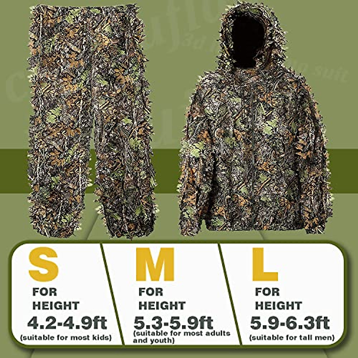 Ghillie Suit 3D Leafy Camo Suit Youth Adult Lightweight Hunting Camouflage Suits Turkey Camo Hunting Gear Camo Clothing Hooded Apparel Gilly Suit for Hunting Shooting Airsoft Wildlife Photography