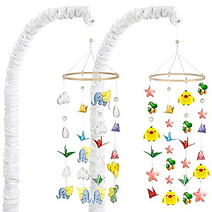 2 Pieces Nursery Crib Mobile Arm Cover Baby Crib Mobile Bed Bell Holder Cover Infant Music Box Toy Holder Cover Wind Chime Bracket Fabric Cover for Crib Mobile Arm DIY Mobile (White)