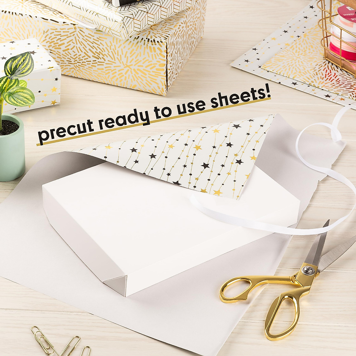 Gift Wrapping Paper Sheets- Elegant Gift Wrap, Fancy Gold and White Wrapping Paper for Men or Women, 14 Sheets Gift Wrap Paper for Christmas, Wedding, Birthday, Anniversary, or Any Occasion!