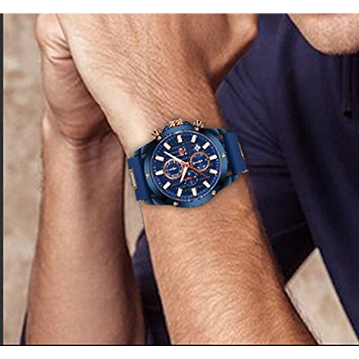 Mini Focus Mens Watch Casual Sports Watches (Chronograph/Waterproof/Luminous/Calendar) Silicon Band Fashion Quartz Watch for Men (Blue)