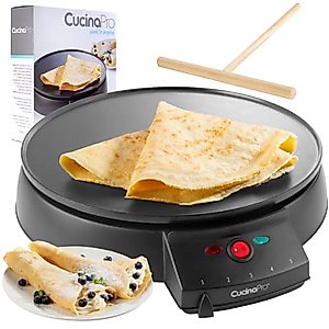 12" Griddle & Crepe Maker, Non-Stick Electric Crepe Pan w Batter Spreader & Recipe Guide- Dual Use for Blintzes Eggs Pancakes, Portable, Adjustable Temperature Settings- Easter Morning Breakfast, Gift
