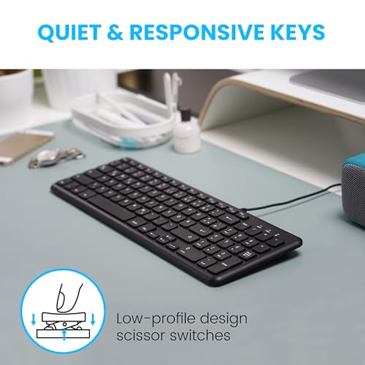 Perixx PERIBOARD-213U Wired Silent USB Scissor Keyboard - 14.45x4.76x0.70 Inches Compact Design with Number Pad - Black - US English (PB-213BUS-11738)