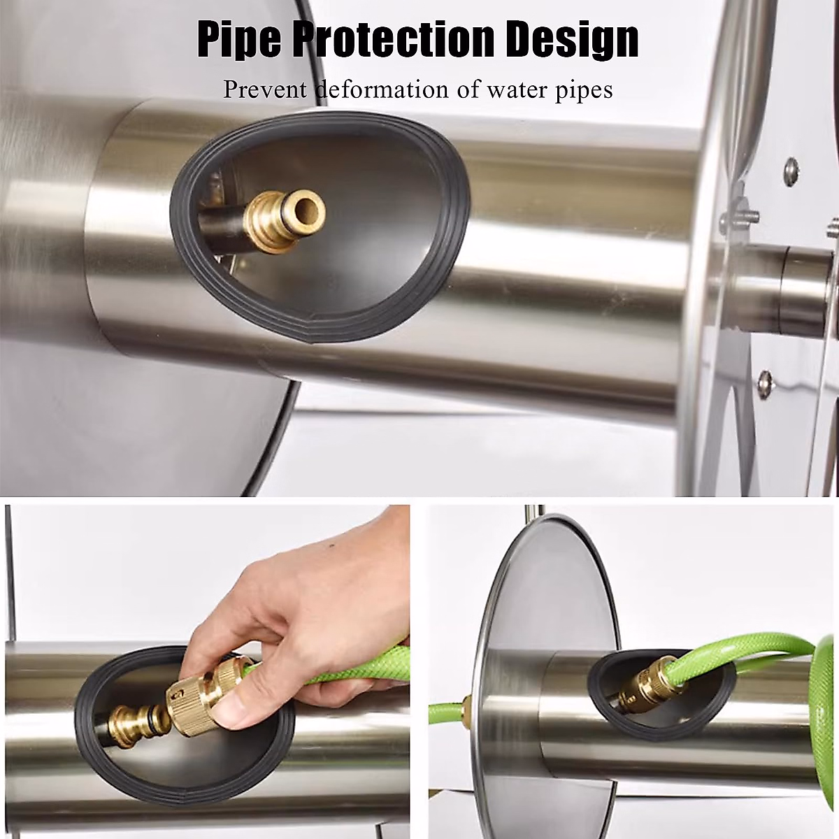 Stainless Steel Garden Hose Reel,Wall/Floor Mounted Metal Water Hose Reel, Portable Garden Hose Reel Heavy Duty Water Hose Holder & Storage Holds for Garden Outdoor Gardening