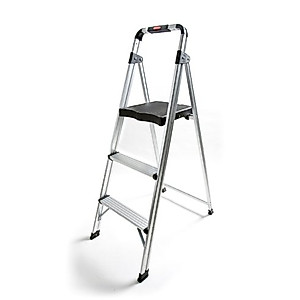 Rubbermaid RM-AUL3G 3-Step Ultra-Light Aluminum Stool with Plastic Top Step, 225 lb Capacity, Silver Finish