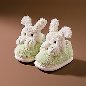 Girls Boys Home Slippers Warm Cute Rabbit House Slippers for Toddler Lined Winter Indoor Shoes Baby Shoes Girl (Green, 3.5-4 Years)