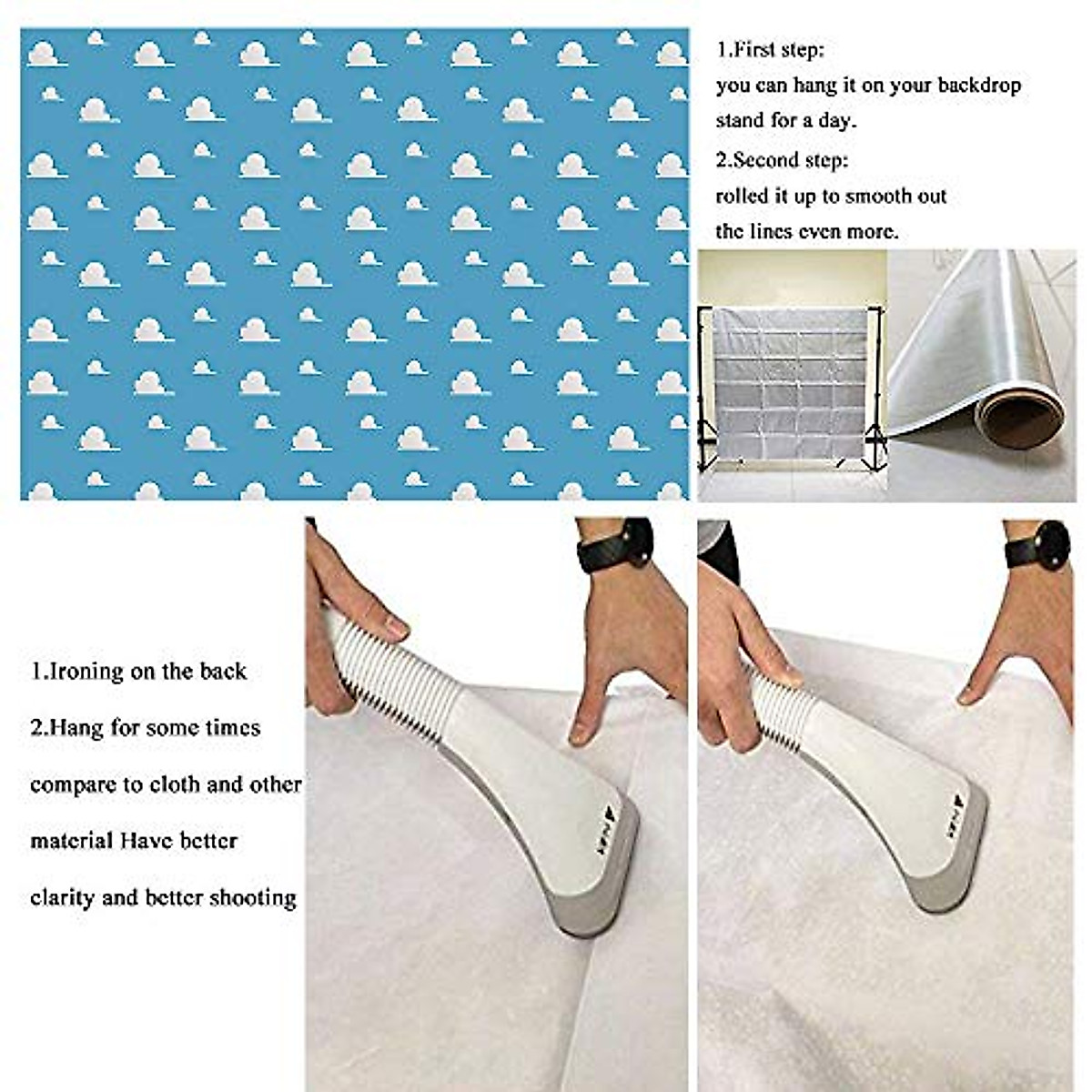 Fanghui 7x5FT Cartoon Kids Backdrop Blue Sky White Clouds Background Birthday Party Boy Baby Shower Dessert Table Banner Supplies Photo Booth Props