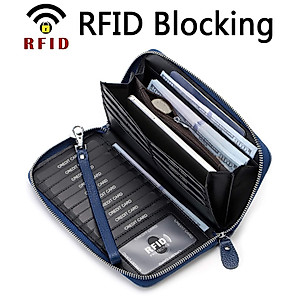 Moflycom Womens Wallet RFID Blocking Genuine Leather Multi Credit Card Large Capacity Zip Around Clutch Travel Purse Wristlet