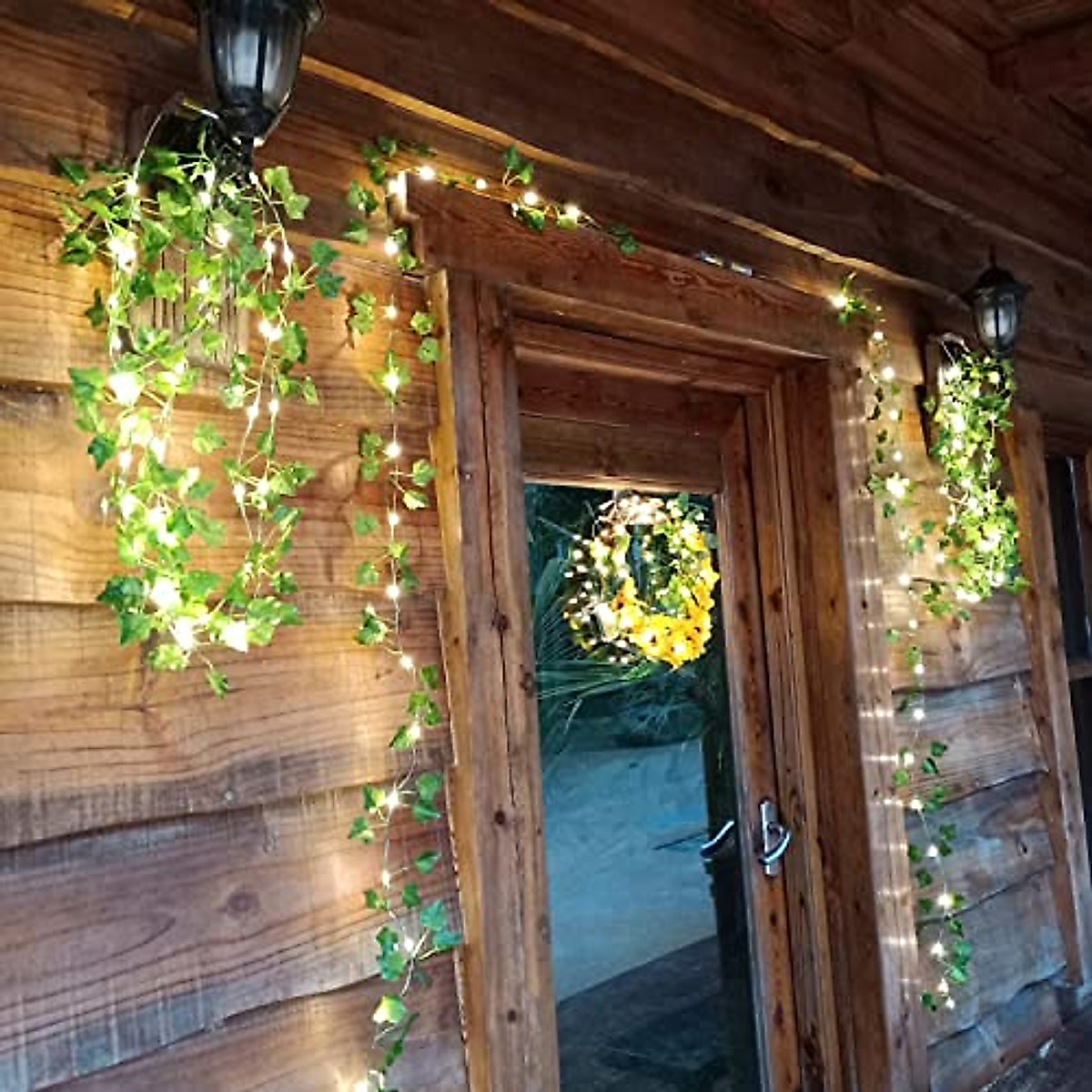 XSFANCYFUN Solar Vine String Light Outdoor Waterproof Artificial Vine Hanging Fairy Lights Fake Maple Ivy Leaf Green Rattan with 13FT/4M 20LED String Lights for Party Wedding Garden Aesthetic Decor