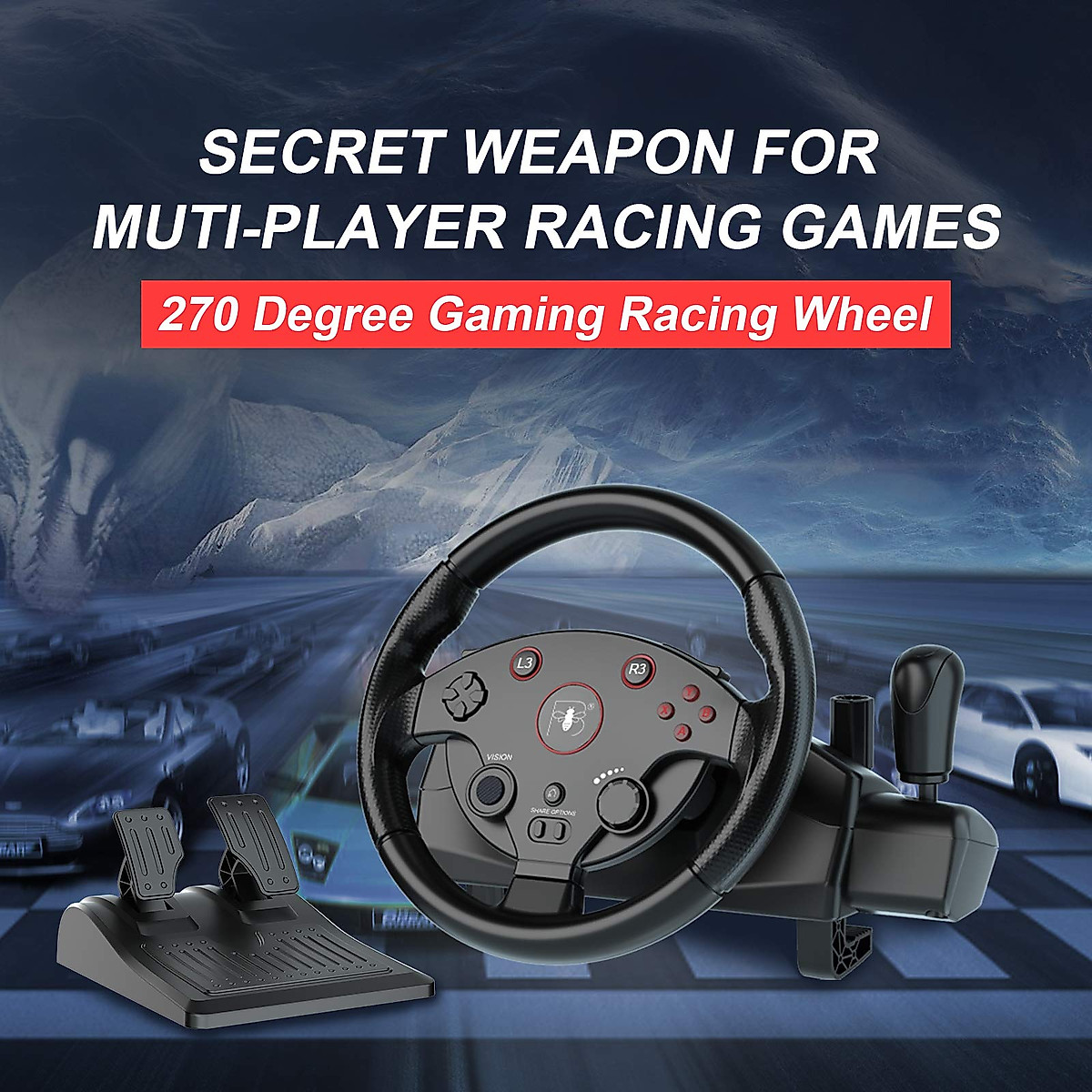 HG 2021 Gaming Racing Wheel 270 Degree Race Steering Wheel with Pedals and Double Vibration Function for PC/XBOX ONE/XBOX 360 / PS4 / PS3 / Nintendo Switch