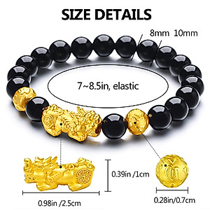 EIELO Feng Shui Pixiu Good Luck Bracelets for Men Women Natural Gemstone Healing Energy Obsidian Pi Yao Dragon Charm Beaded Bracelet Attach Wealth Money Jewelry 10MM