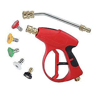 Sooprinse Short Pressure Washer Gun 3000 PSI, 7 Inch Replacement Extension Curved Wand, 5 Nozzle Tips, M22-14 Inlet