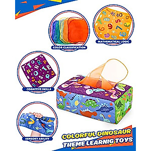 DINORUN Montessori Inspired Tissue Box Toy Set for Babies and Toddlers - Educational Sensory Play Toys