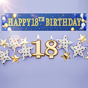 Boao 16th 18th 50th Birthday Decorations for Boys, Navy Blue and Gold Birthday Banner Yard Backdrop, Happy Birthday Party Supplies Decorations for Men (18th)