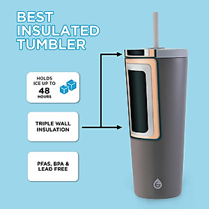 GROSCHE Jasper 23oz Tumbler with straw. Extreme Insulation, Classy Design, Built to Last, Insulated Stainless Steel Tumbler with Lid and Straw - Grey